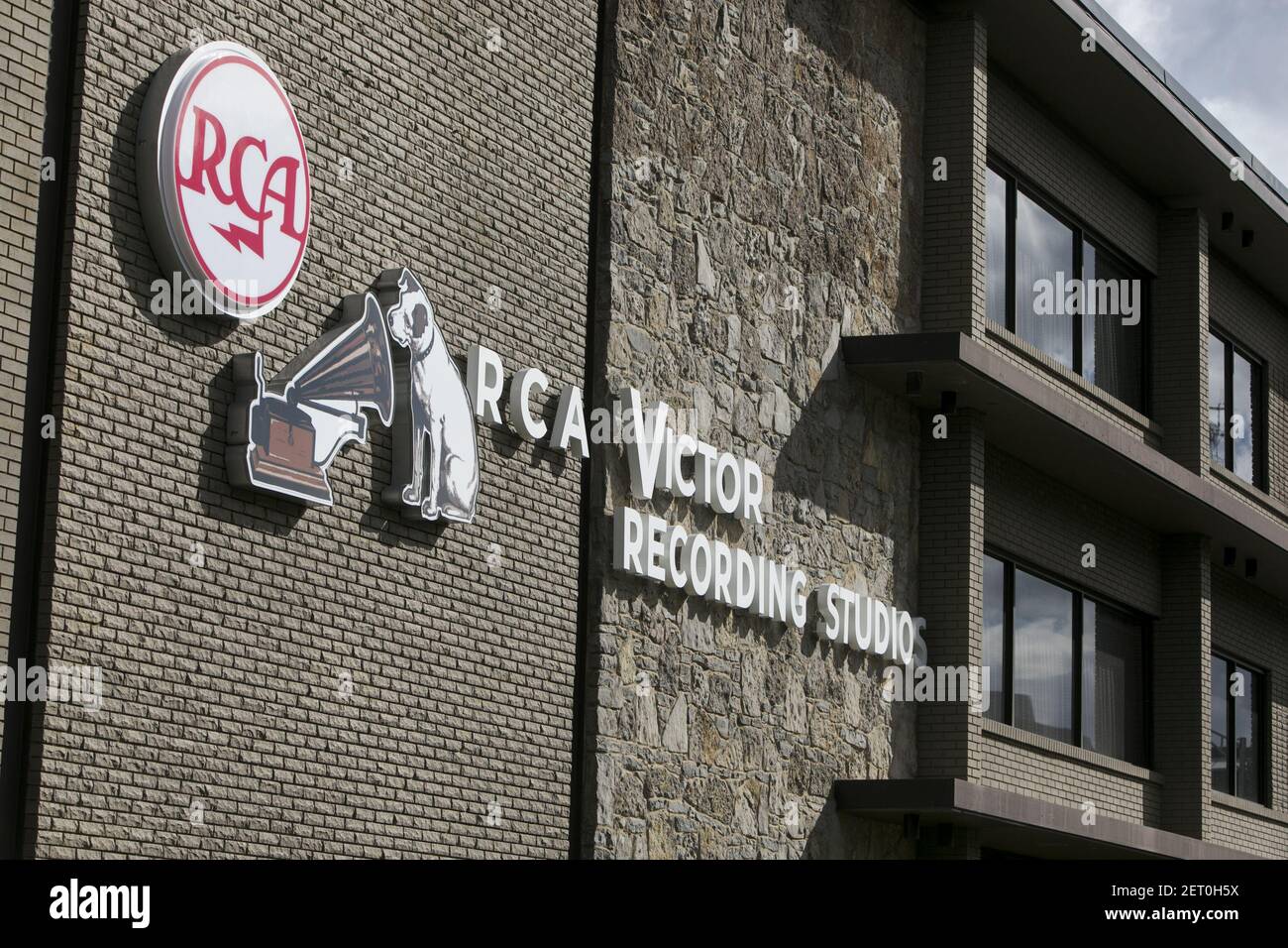 A logo sign outside of The RCA Victor Recording Studio in Nashville ...