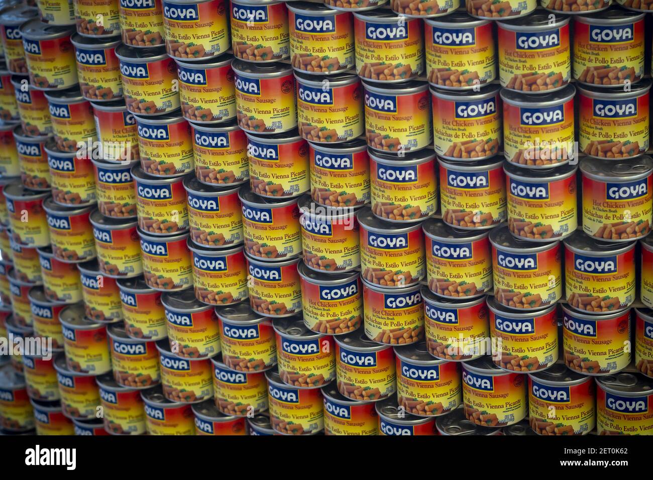 A display of Goya brand cans of Chicken Vienna Sausage in New York on ...