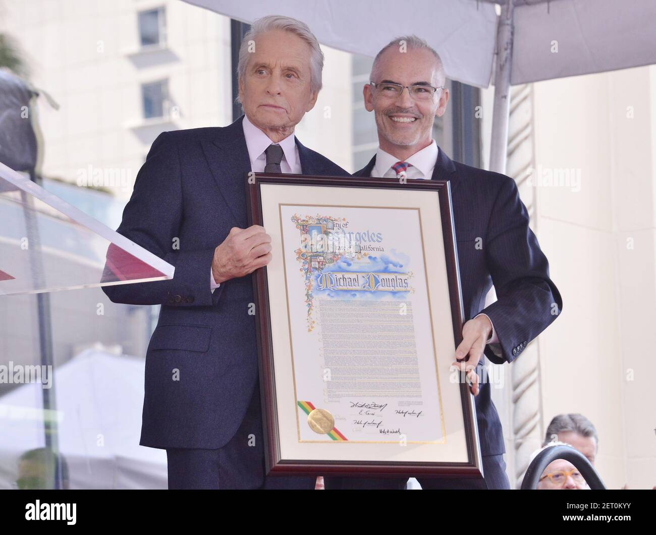 (L-R) Michael Douglas and Mitch O'Farrell at the Michael Douglas Star ...