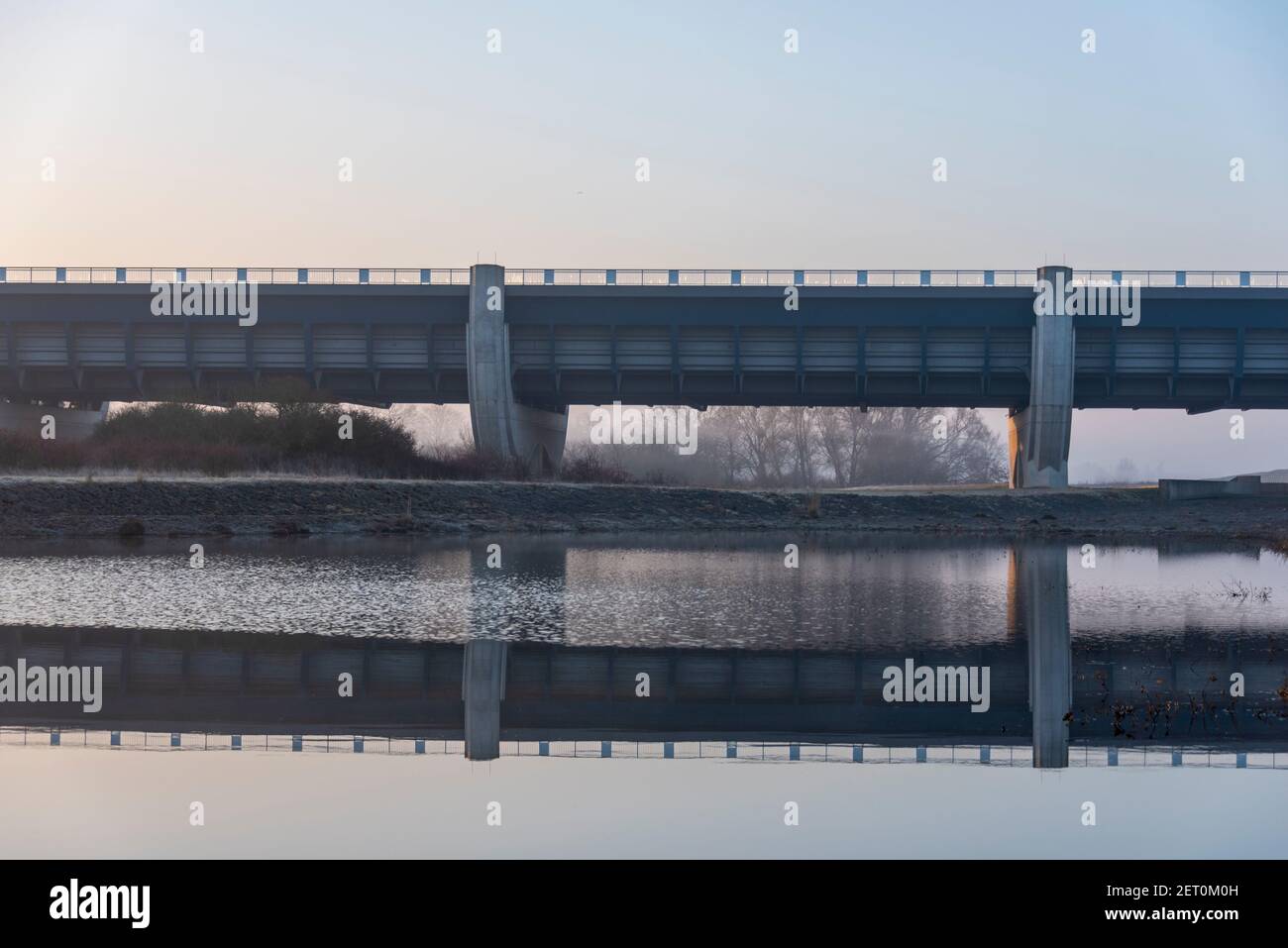 Mittelland canal flows in a trough bridge over the elbe hi-res stock ...