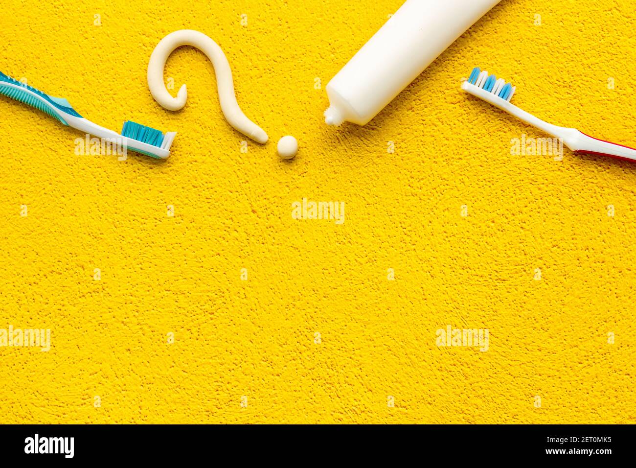 Teeth hygiene concept. Toothbrushes with toothpaste, top view Stock ...