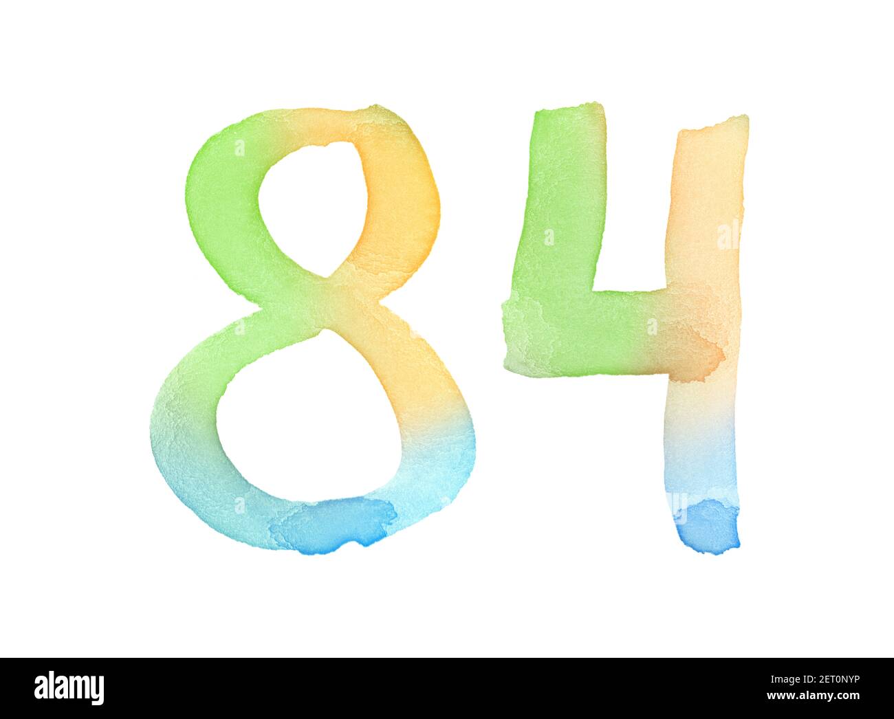 Watercolor numbers, hand-drawn by brush. Multicolor vintage symbol ...