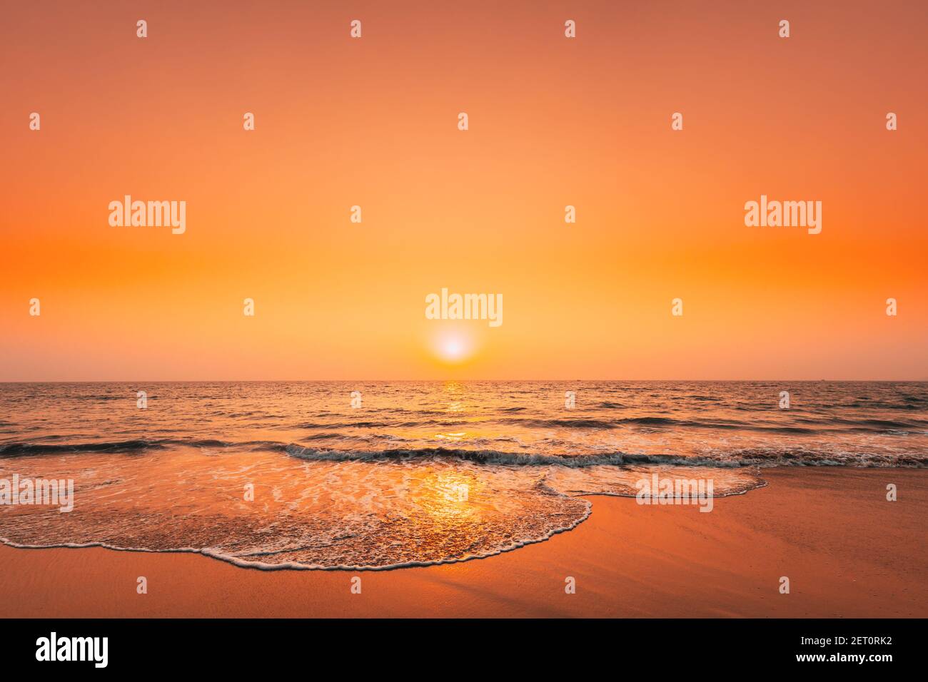 Sunset Sun Above Sea. Natural Sunrise Sky Warm Colors Over Ripple Sea ...