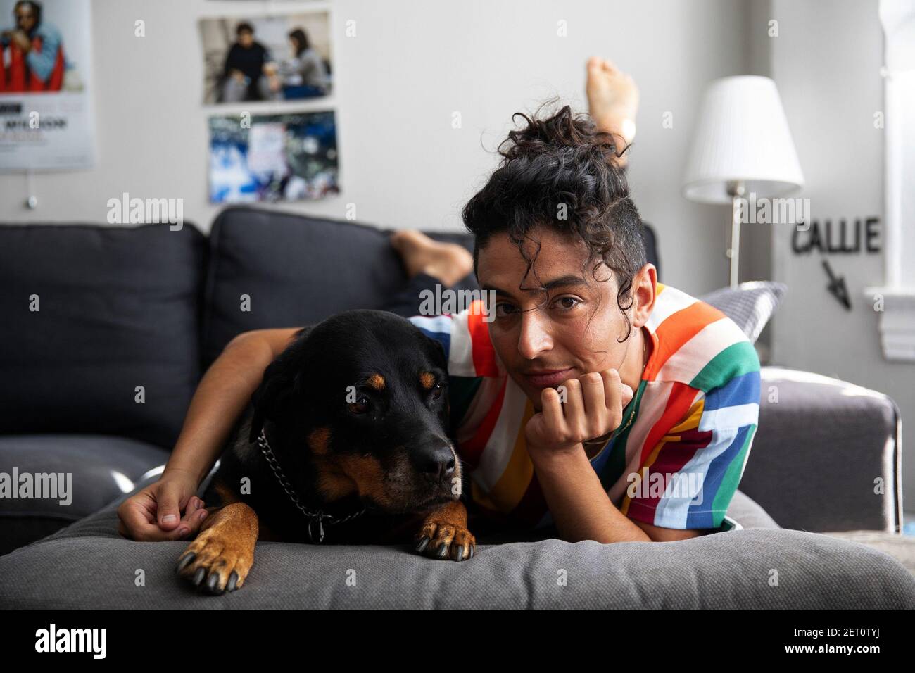 Pidgeon Pagonis, shown with dog Callie Sept. 13, 2018, at home in ...