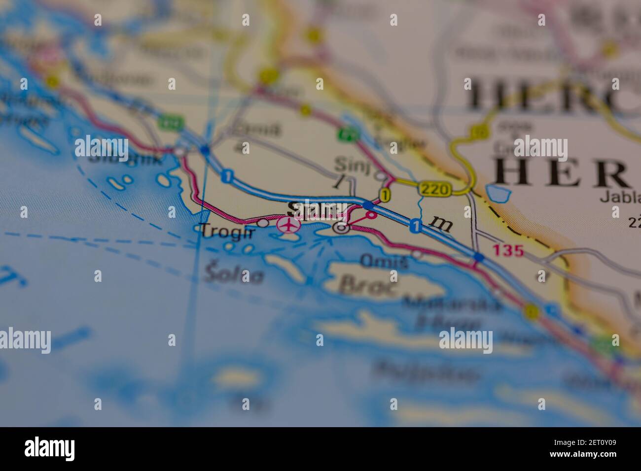 Split Shown on a road map or Geography map Stock Photo - Alamy