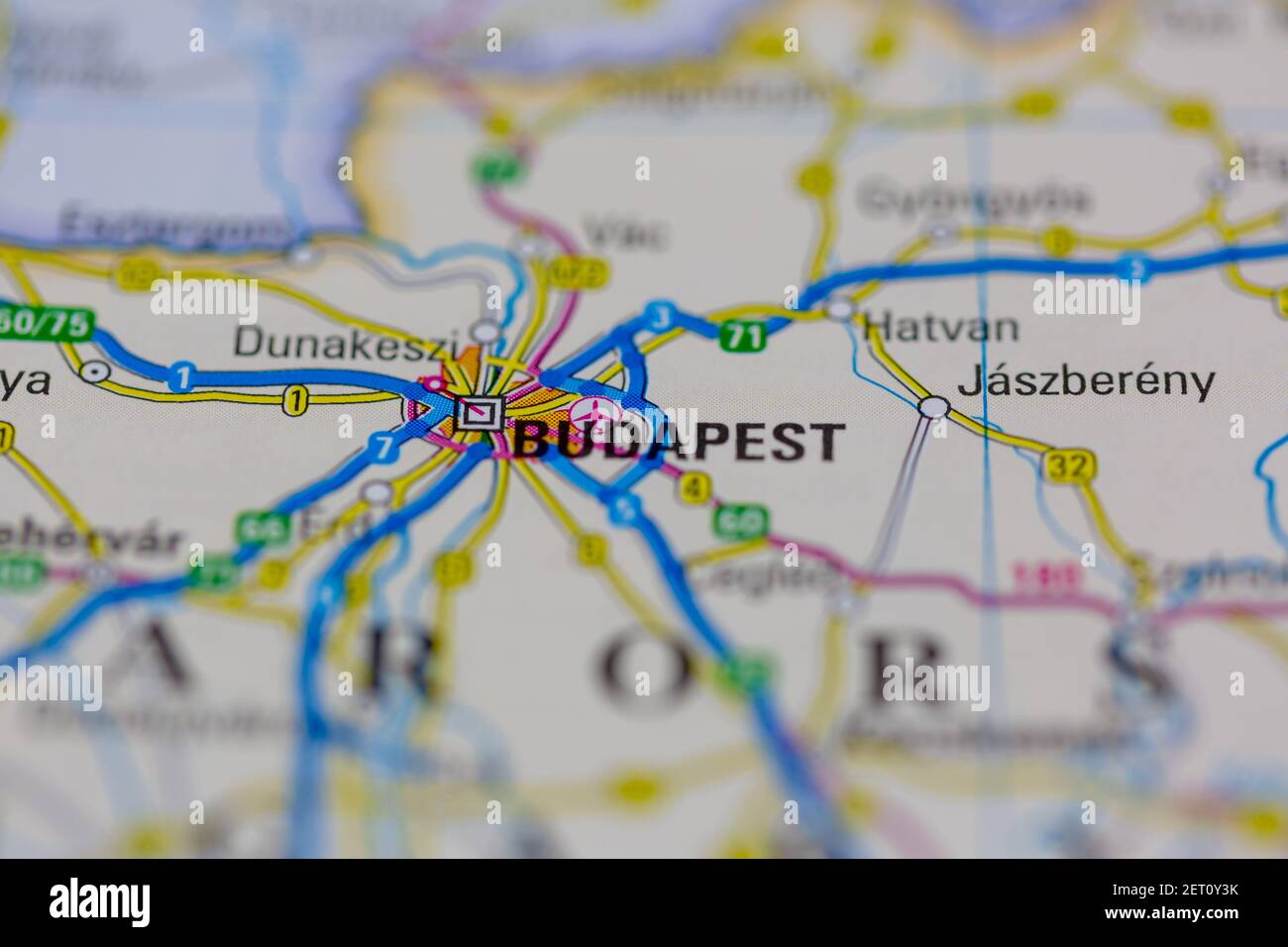 Budapest Shown on a road map or Geography map Stock Photo - Alamy