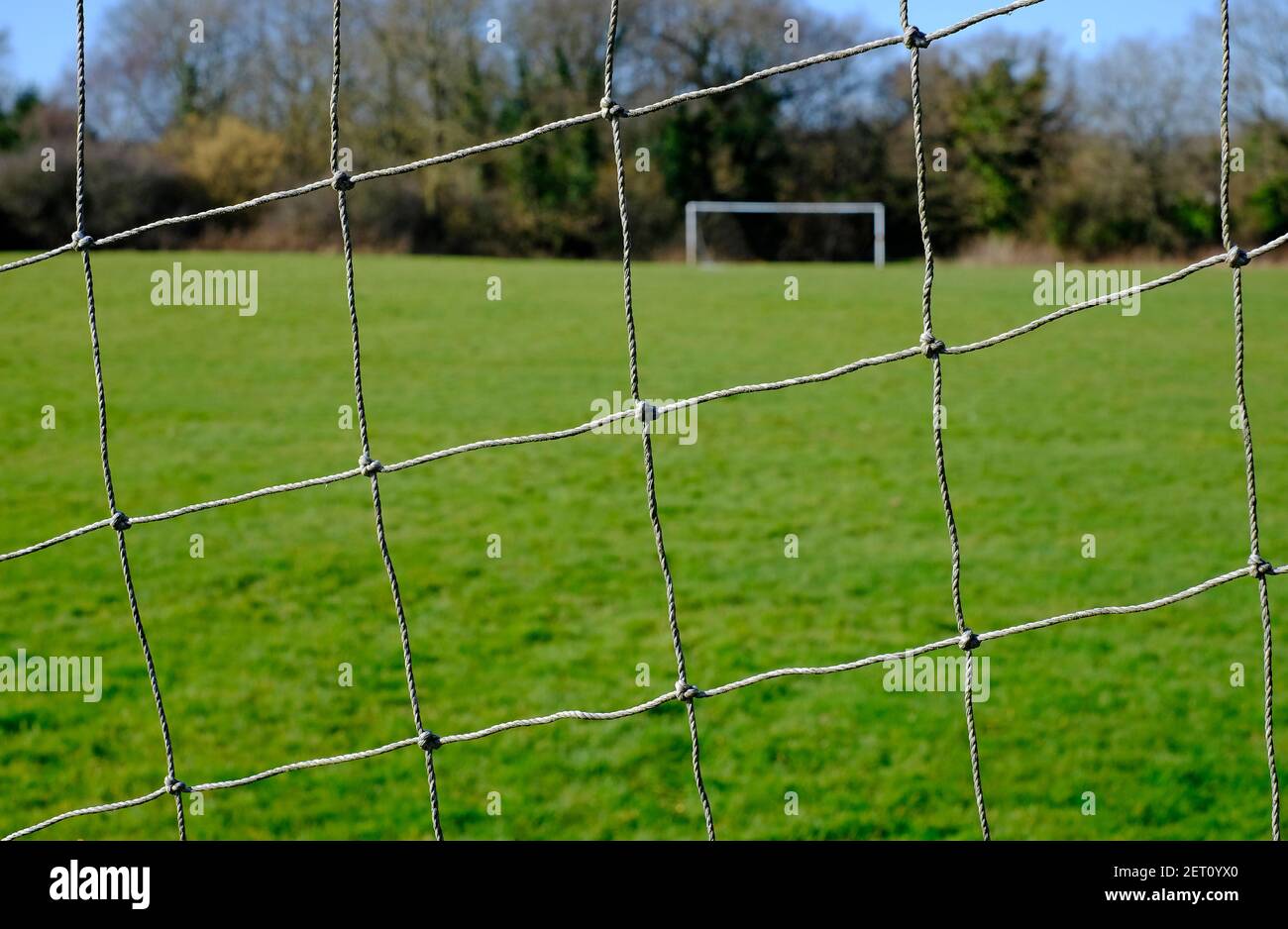 football pitch goal post netting in urban park, north norfolk, england ...