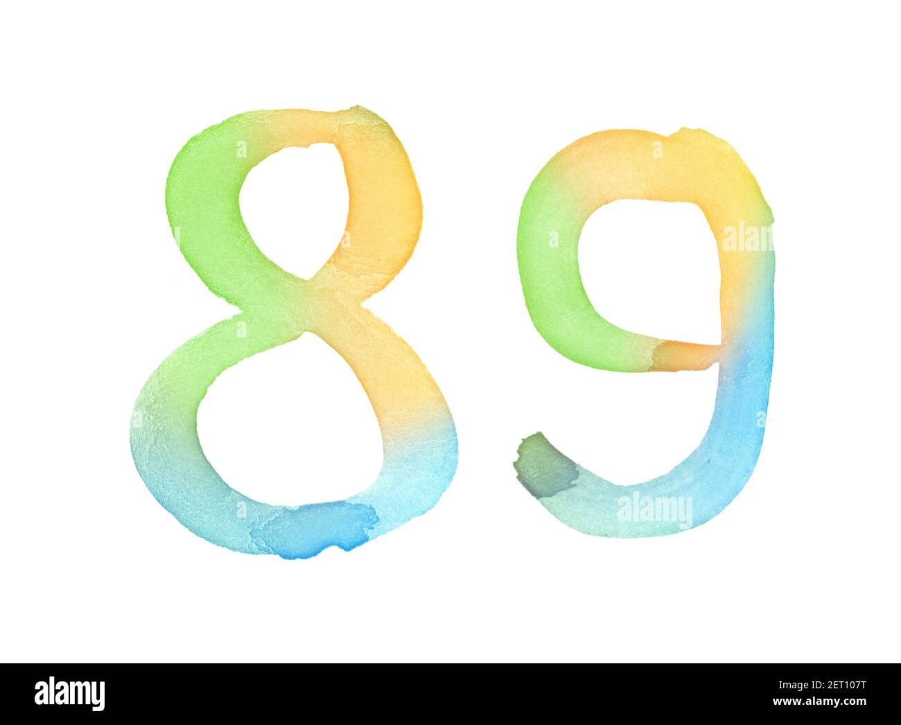 Watercolor numbers, hand-drawn by brush. Multicolor vintage symbol ...