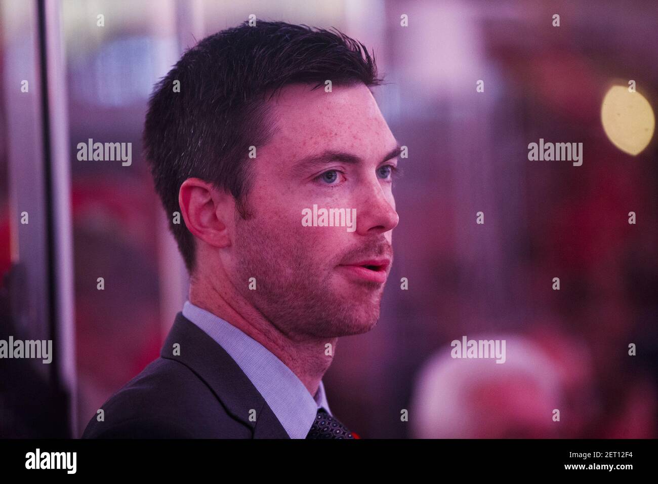 Chicago Blackhawks head coach Jeremy Colliton stands behind the bench ...