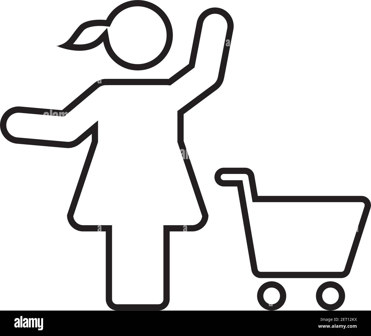 Shopping cart icon vector female person outline symbol in a flat color ...