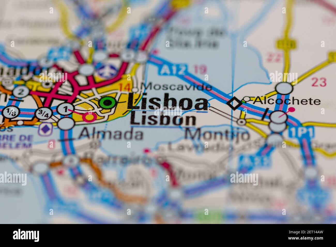 Lisbon or Lisboa Shown on a road map or Geography map Stock Photo - Alamy