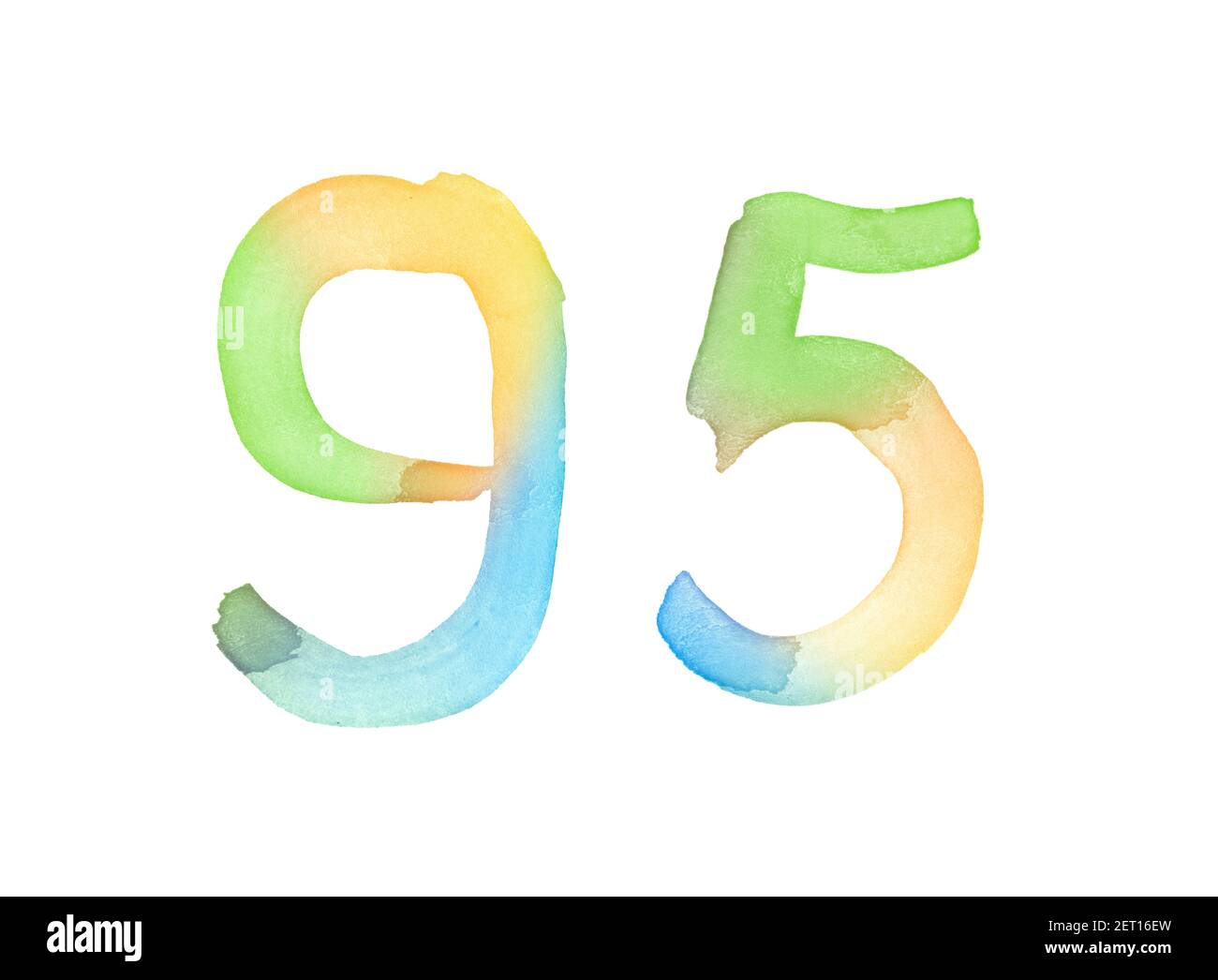 Watercolor numbers, hand-drawn by brush. Multicolor vintage symbol ...