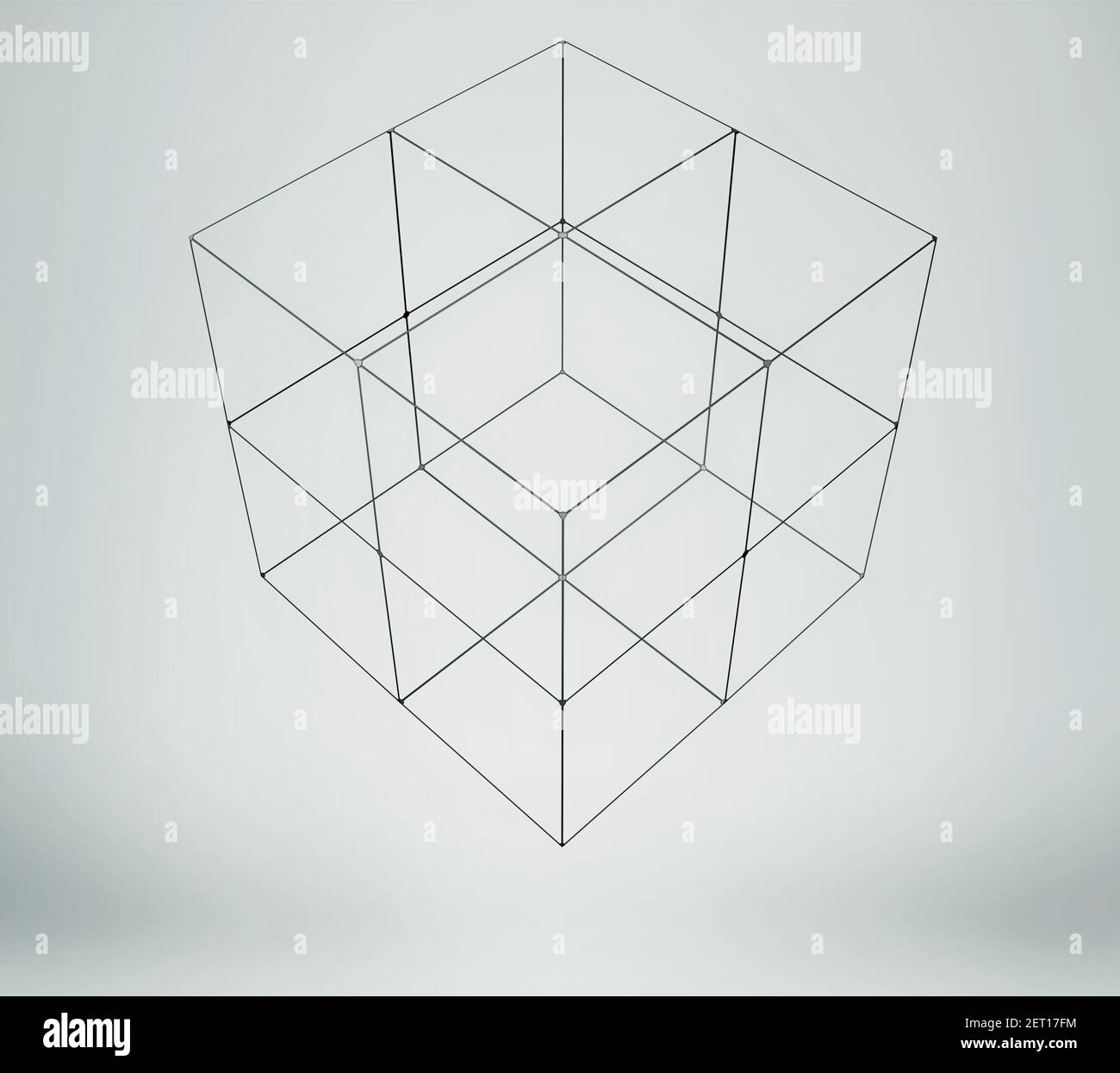 Wireframe 3D cube in white background and a thin delicate mesh. A composition element for music ...