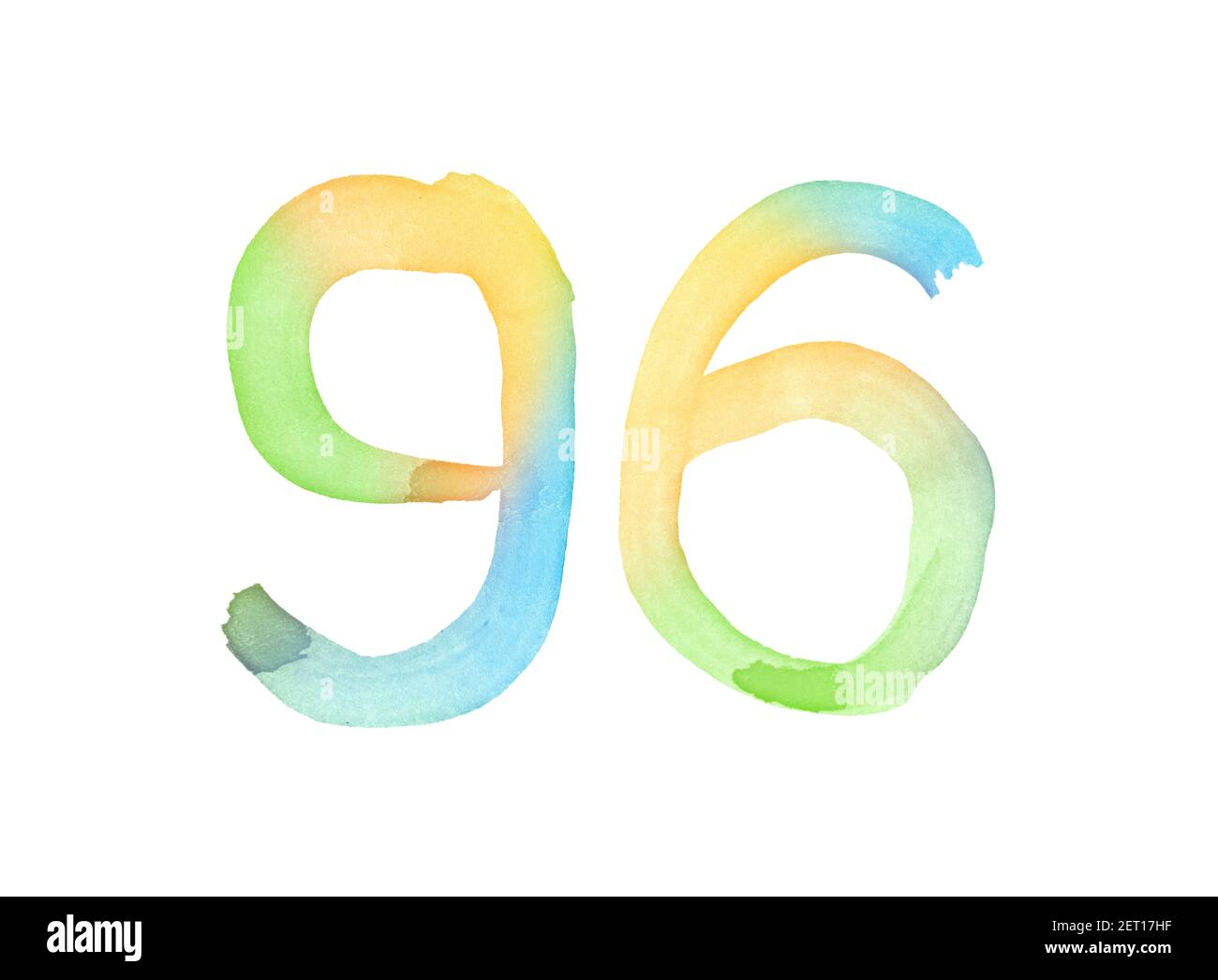 Watercolor numbers, hand-drawn by brush. Multicolor vintage symbol ...