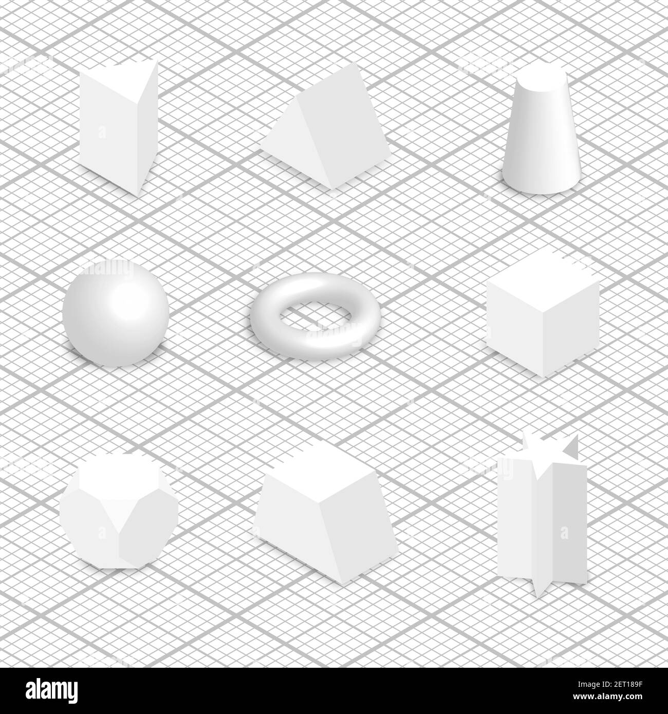 Set of various geometric shapes. 3D isometric style, vector ...