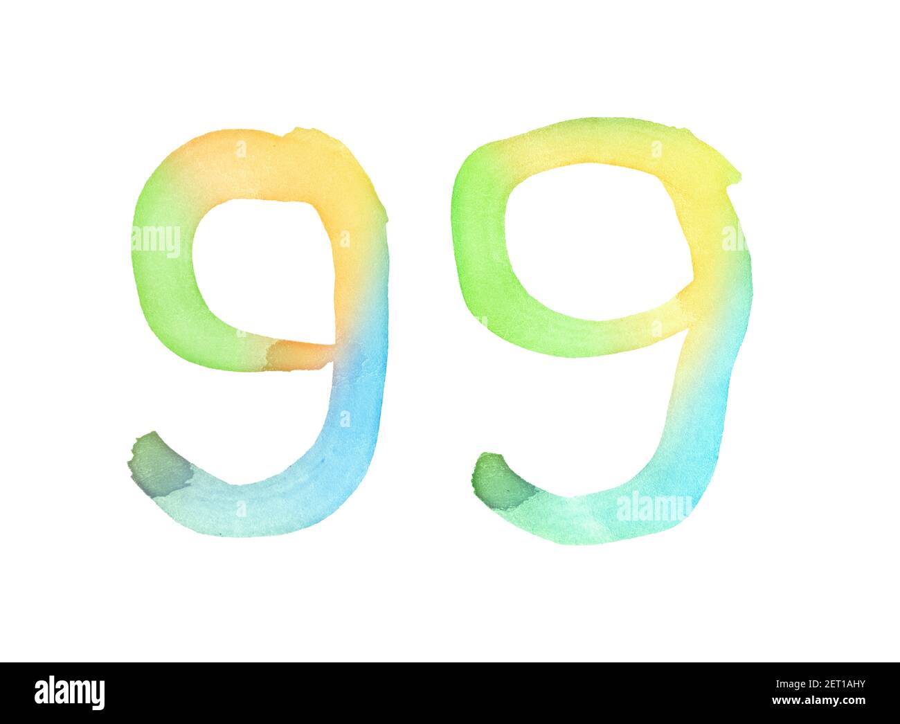 Watercolor numbers, hand-drawn by brush. Multicolor vintage symbol ...