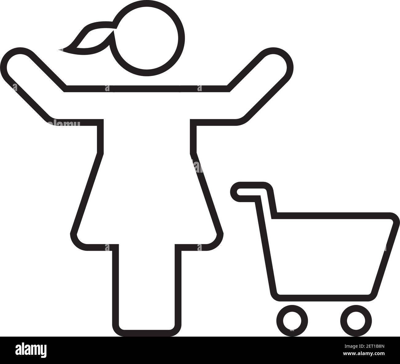 Shopping cart icon vector female person outline symbol in a flat color ...