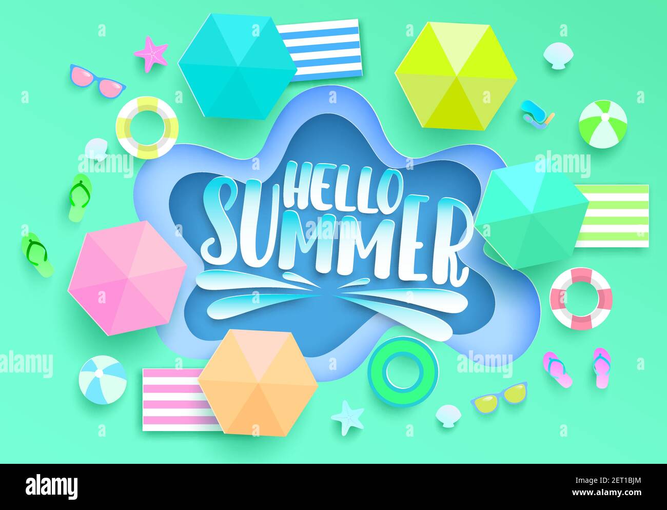 Hello summer vector concept design. Hello summer text with colorful ...