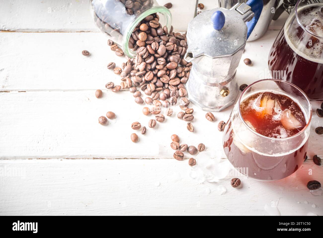 Iced americano espresso coffee without milk, with ice cubes, on white ...