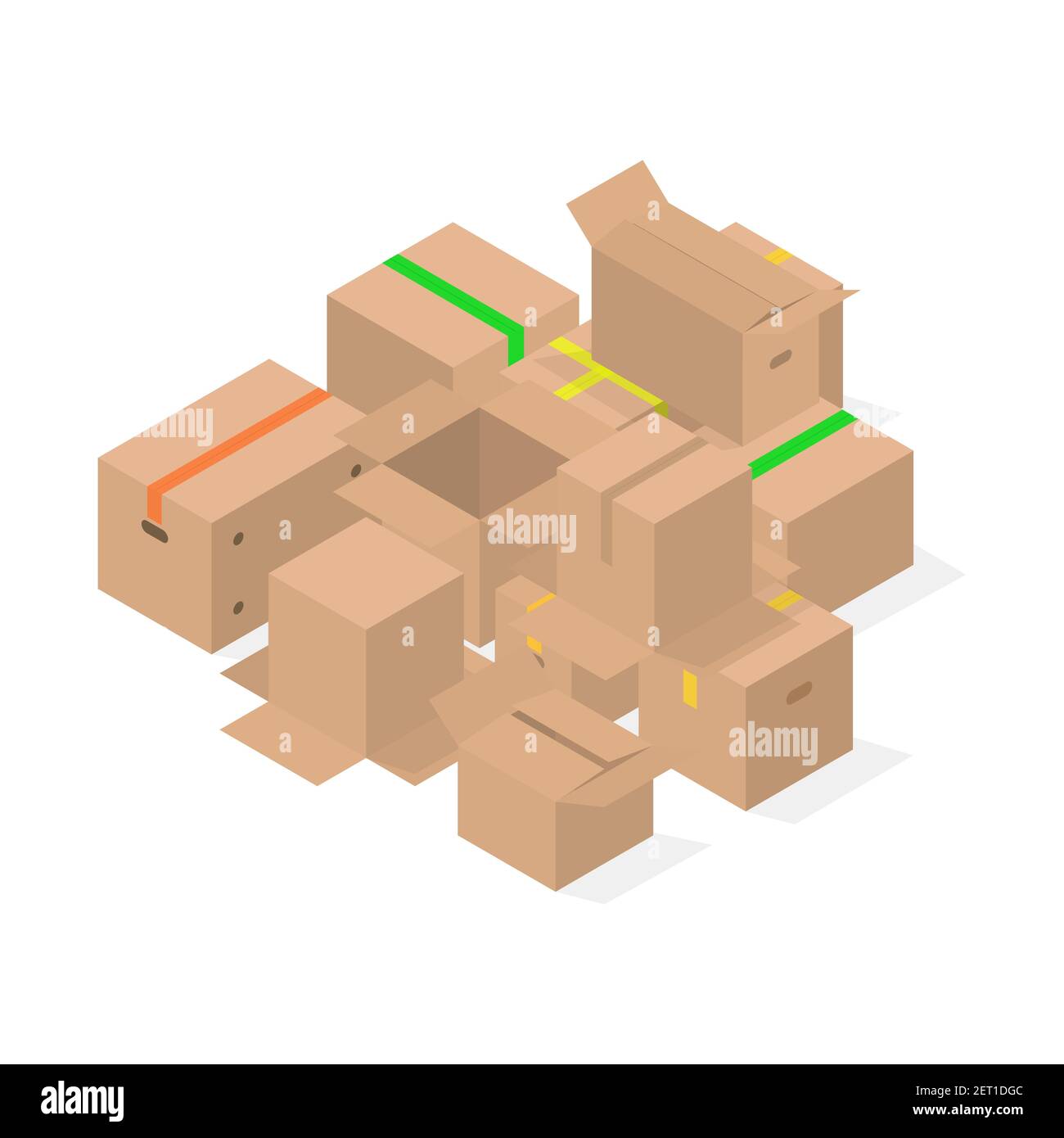 Bunch of cardboard boxes isolated on white background. Packaging design ...