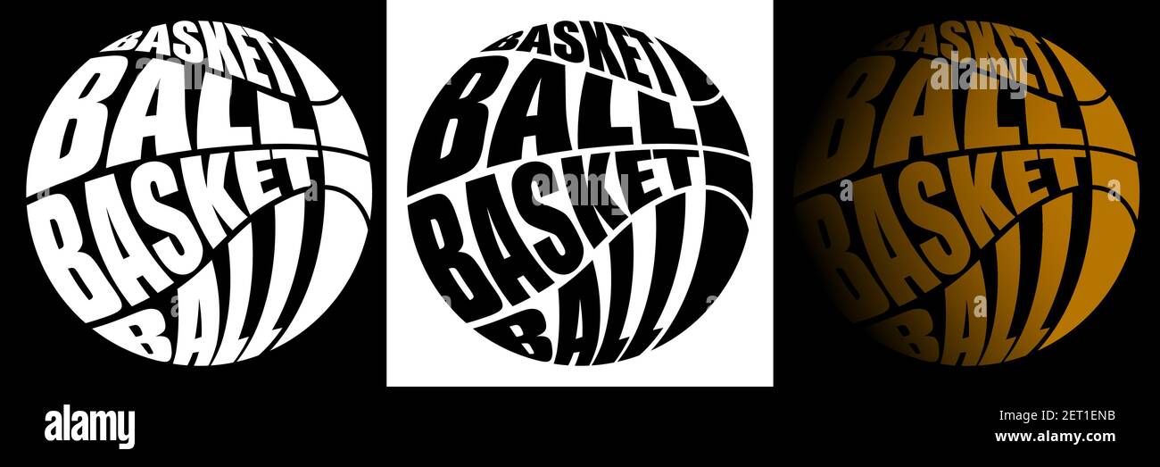 Volumetric letters with name BASKETBALL on background of sports ball ...