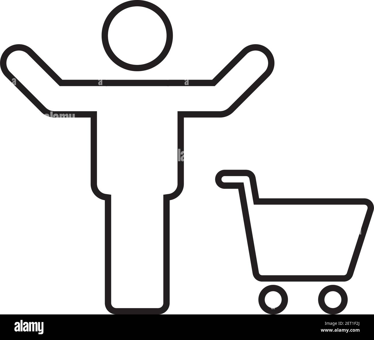 Shopping cart icon vector male person outline symbol in a flat color ...