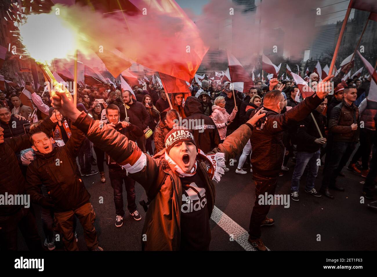 Crowds are seen at a right-wing rally taking place during Polish ...
