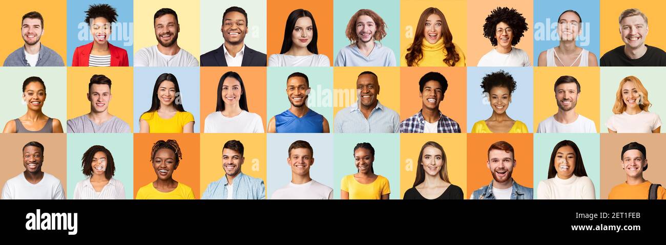 Collage Of People Portraits, Cheerful Millennials Posing Over Different ...