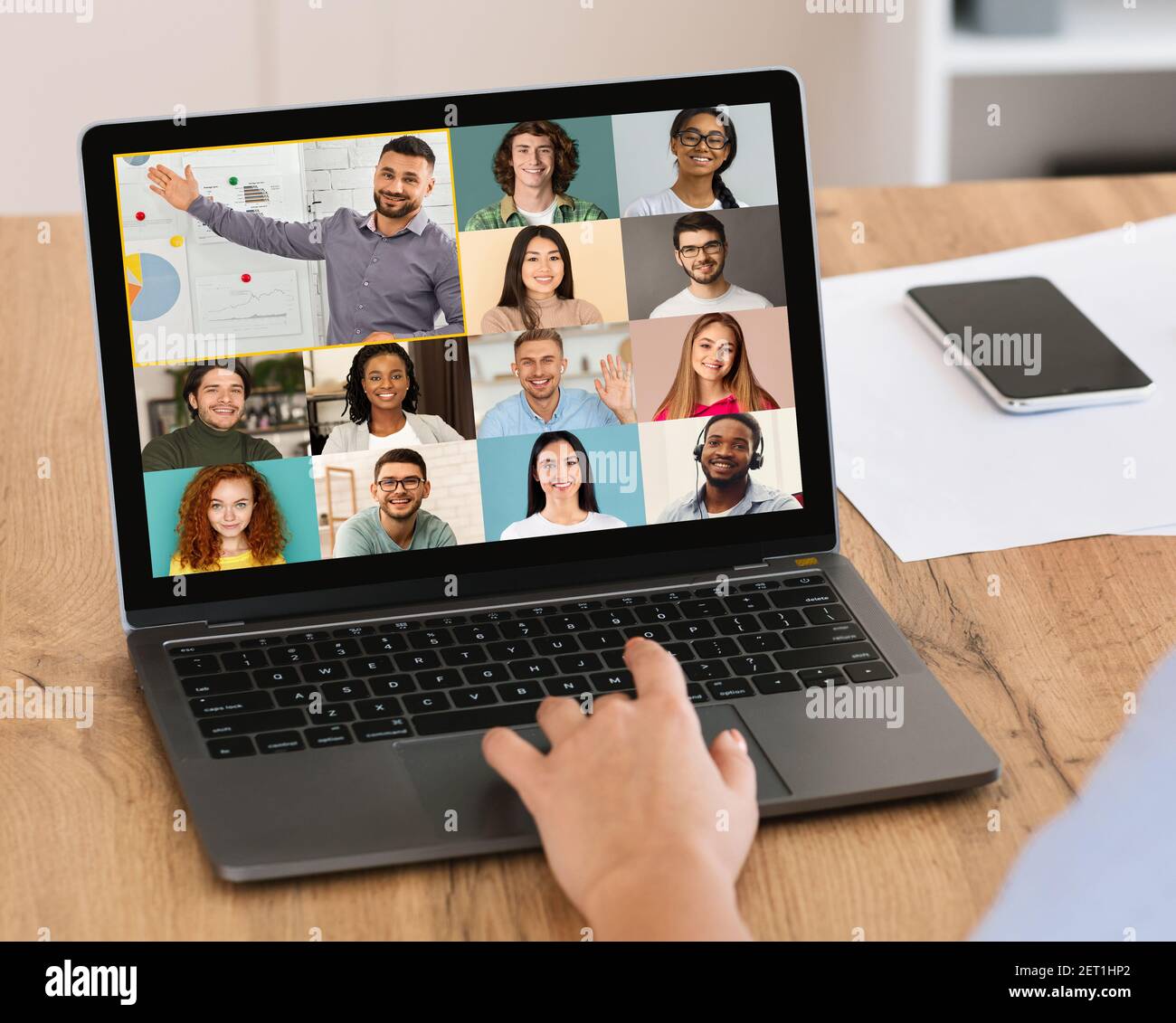 Online Business Meeting. Group Of Multiracial Colleagues Making Video ...