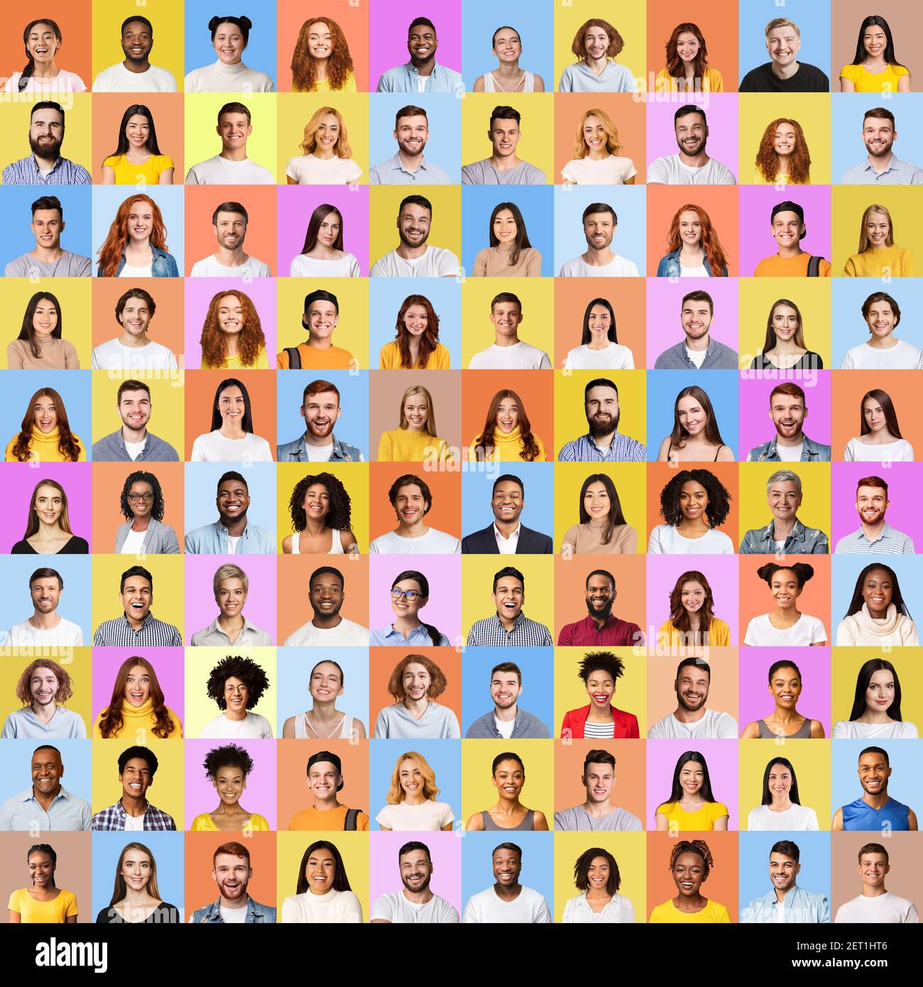Mosaic Of Many Cheerful People Faces In Square Collage Stock Photo - Alamy
