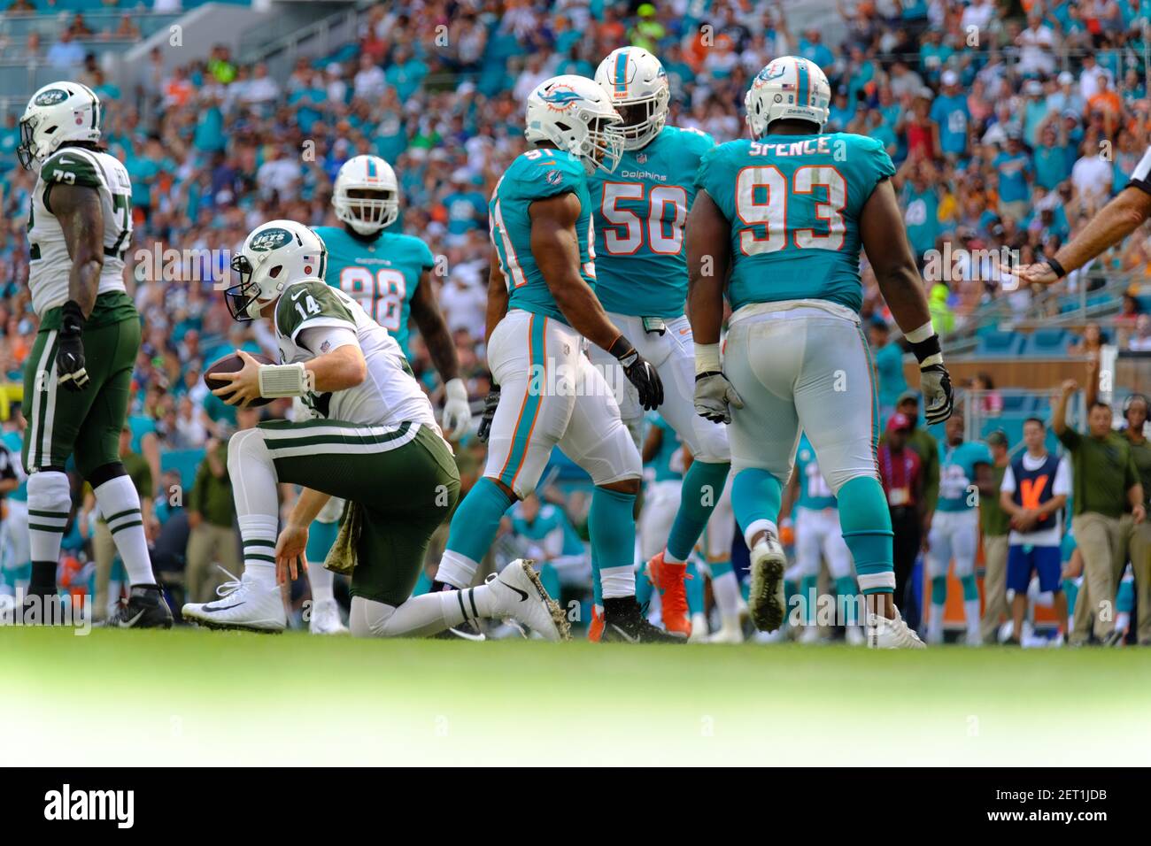 November 4, 2018: Cameron Wake #91 and Akeem Spence #93 of Miami sack ...