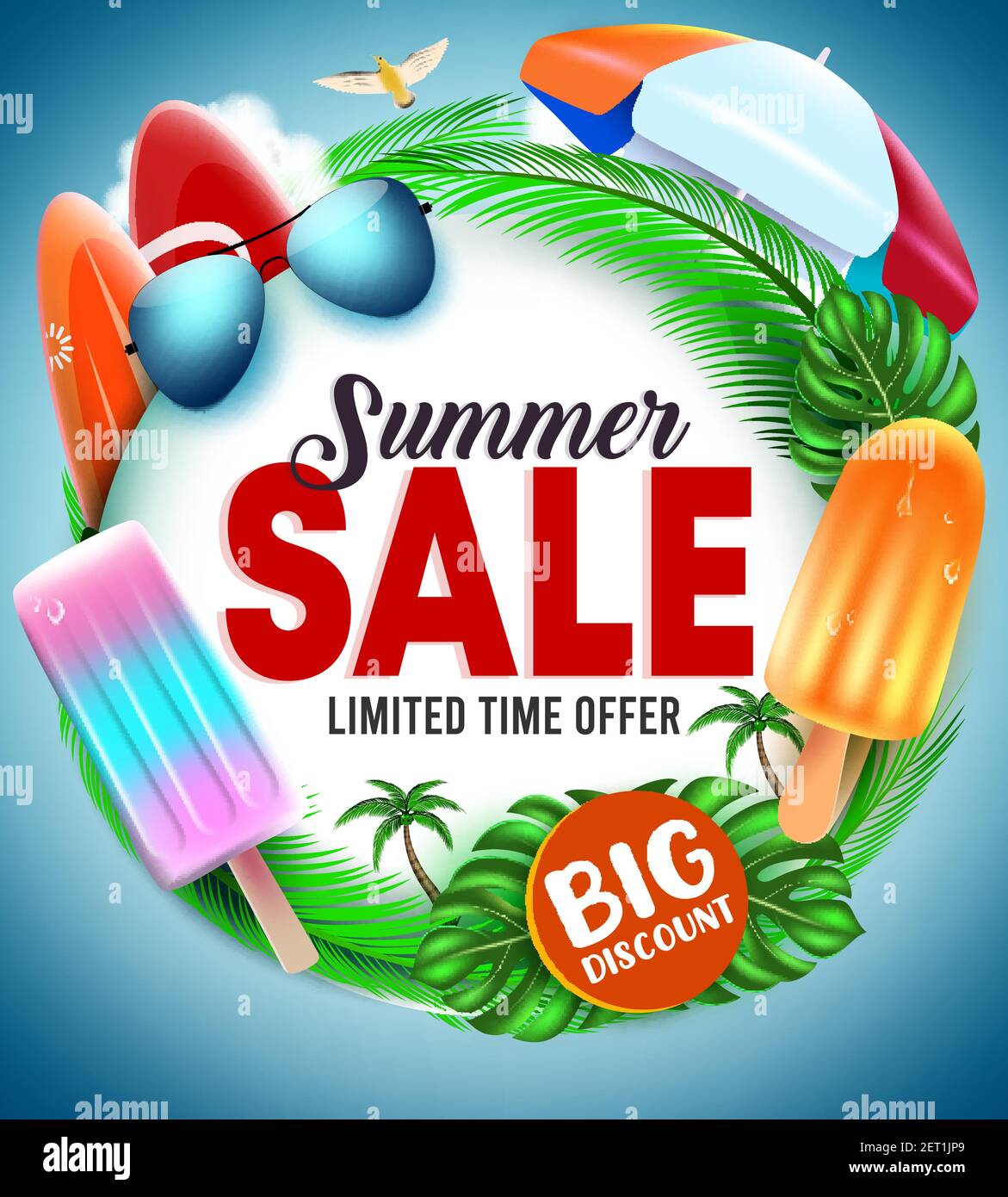 Summer sale vector banner template. Summer sale text in circle badge ...