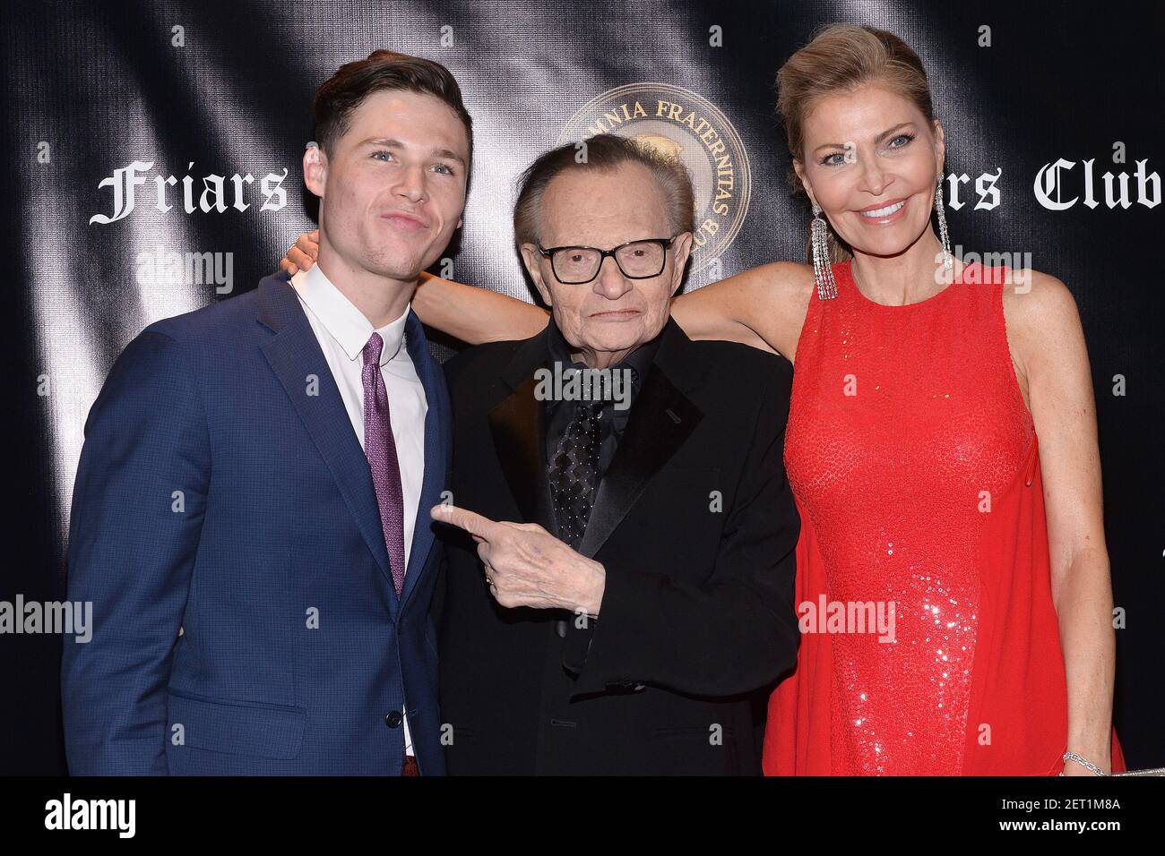 (L-R) Chance Armstrong King, Larry King and Shawn King attend the Friar ...
