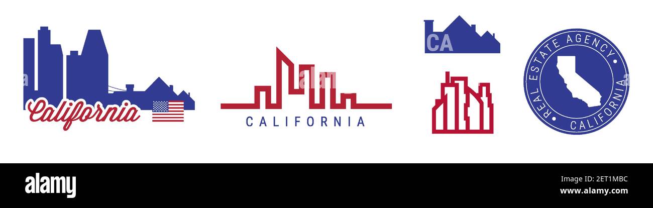 California real estate agency. US realty emblem icon set. Flat vector ...