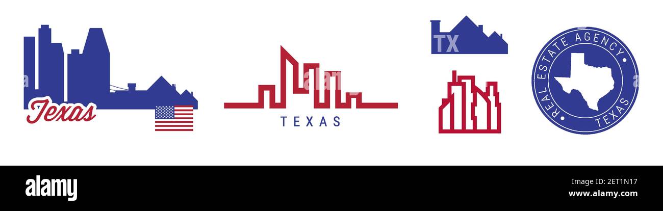 Texas real estate agency. US realty emblem icon set. Flat vector ...