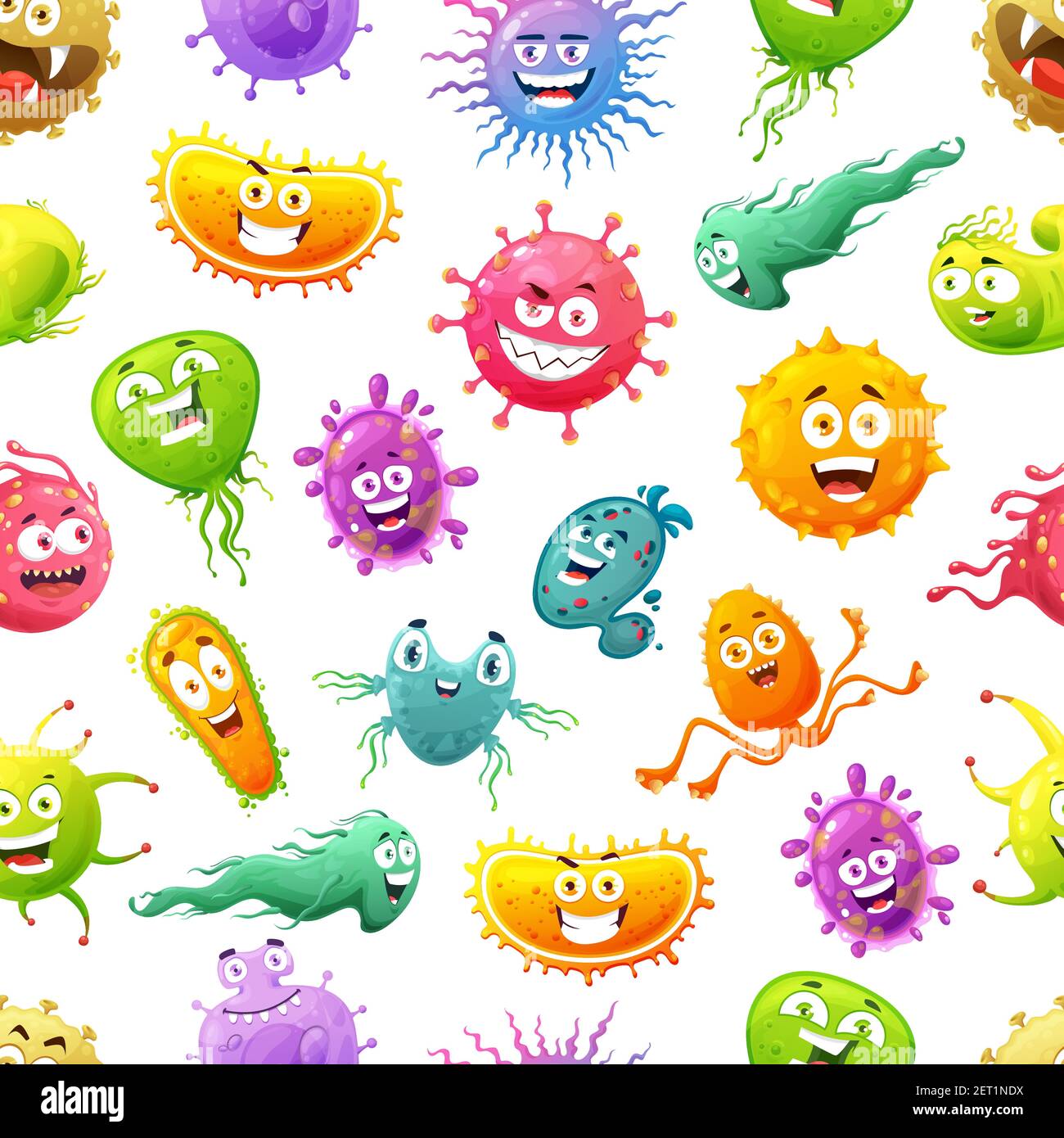 Virus, bacteria and germ cartoon characters seamless pattern. Vector ...