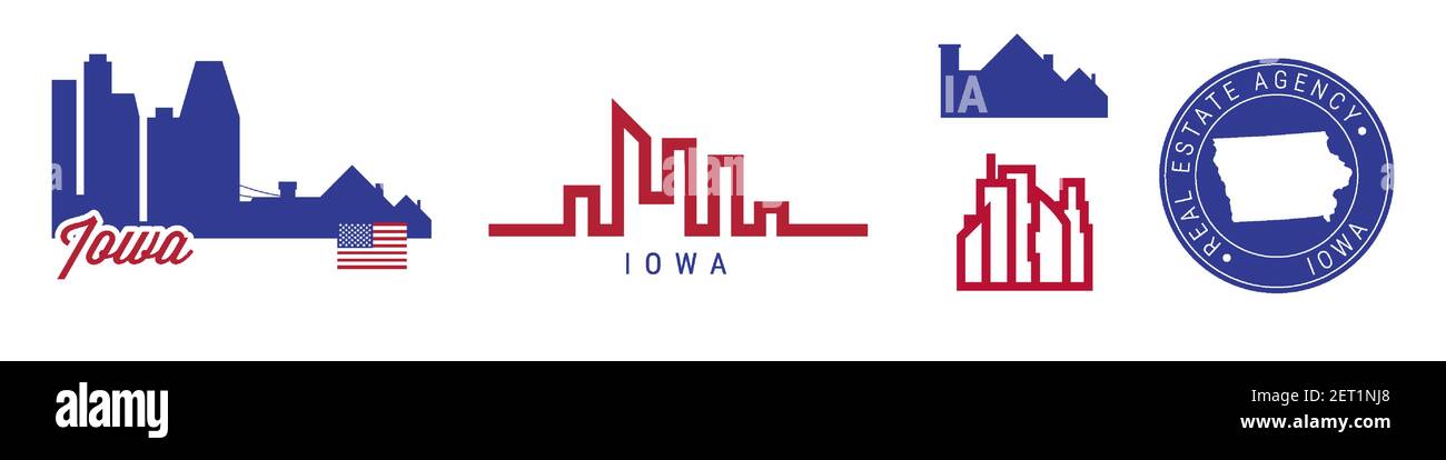 Iowa real estate agency. US realty emblem icon set. Flat vector ...