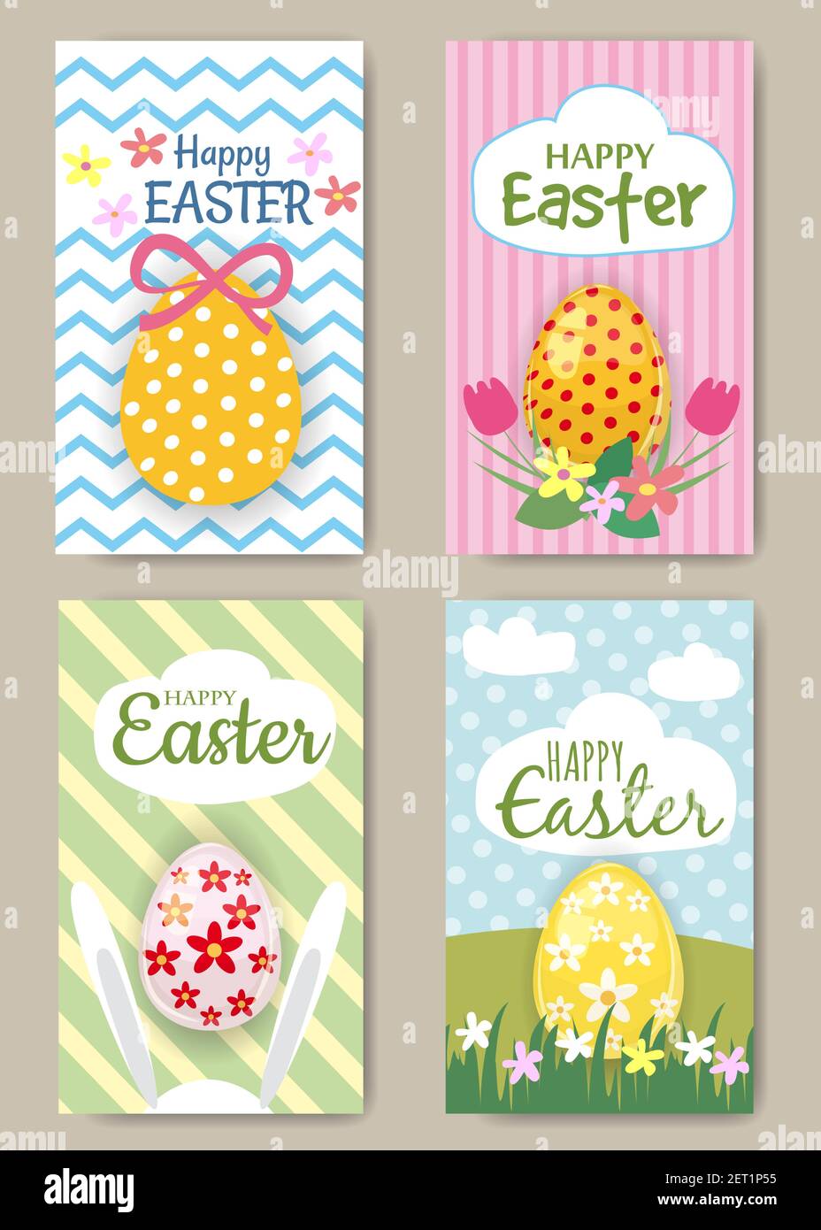 Happy Easter Cards Set with Rabbit. Mini Posters Collection. Vector ...