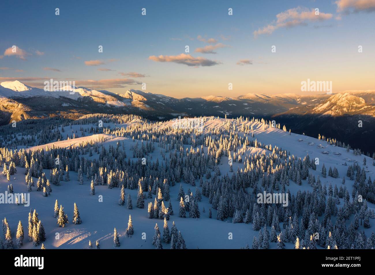 Aerial winter mountain sunset landscape hi-res stock photography and ...