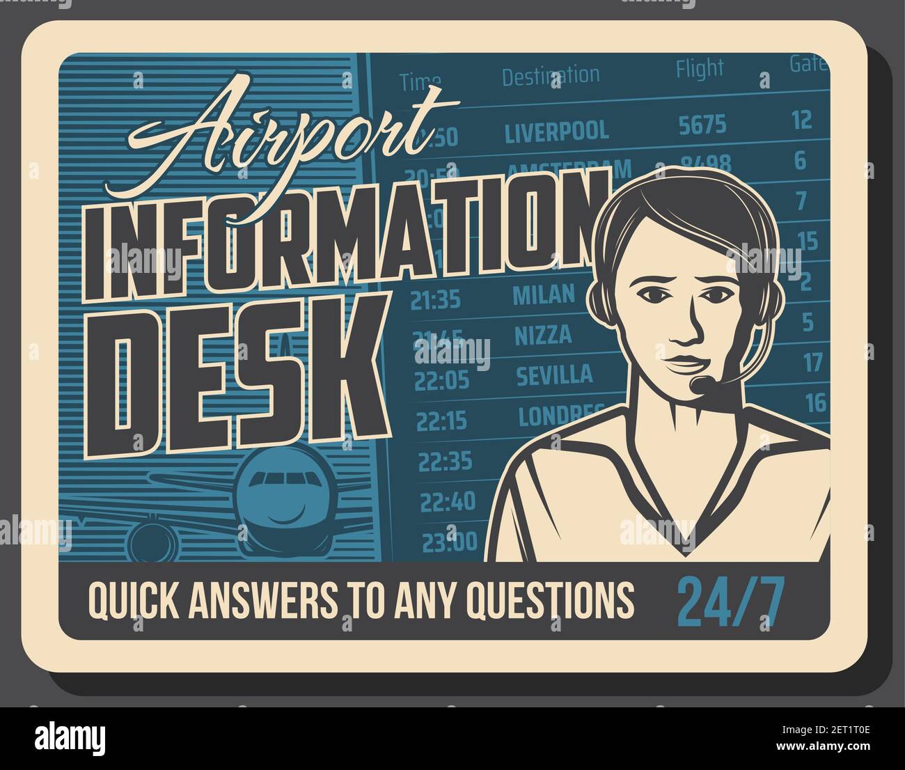 Airport flights information service retro banner. Airport information ...