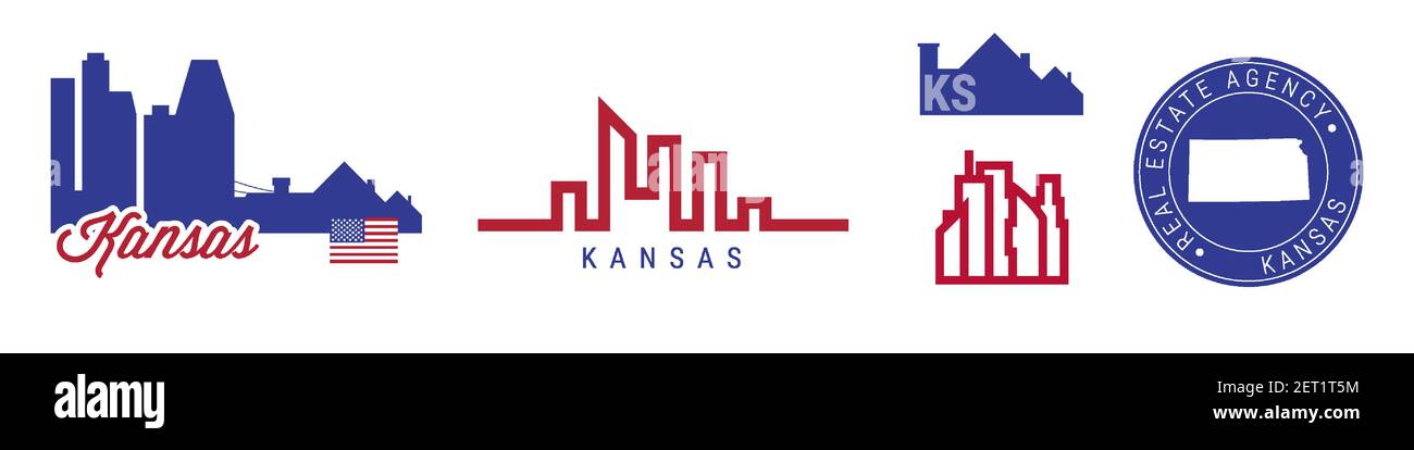 Kansas real estate agency. US realty emblem icon set. Flat vector ...