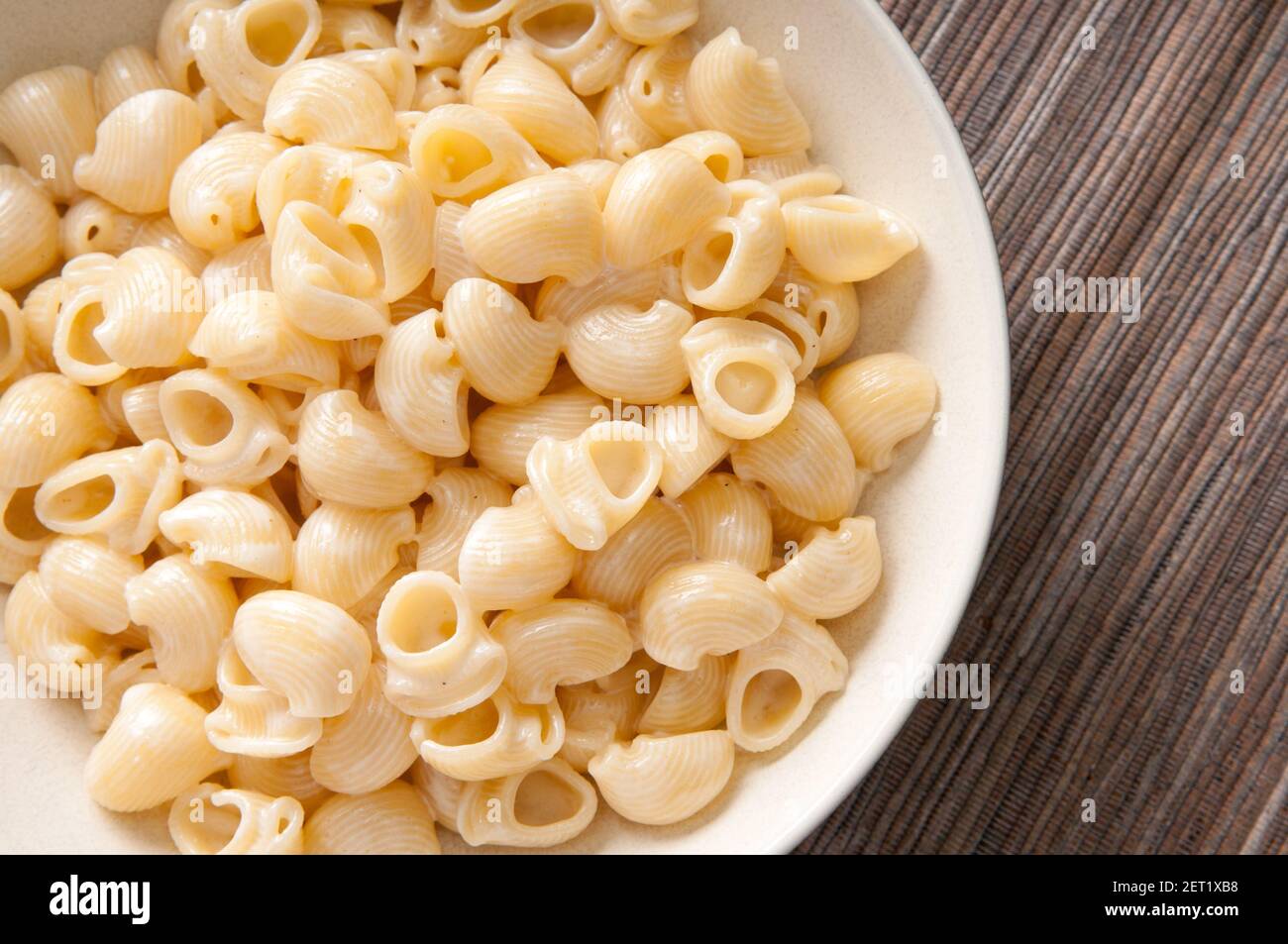 Pipe or shell pasta with a creamy alfredo sauce and parmesan cheese ...