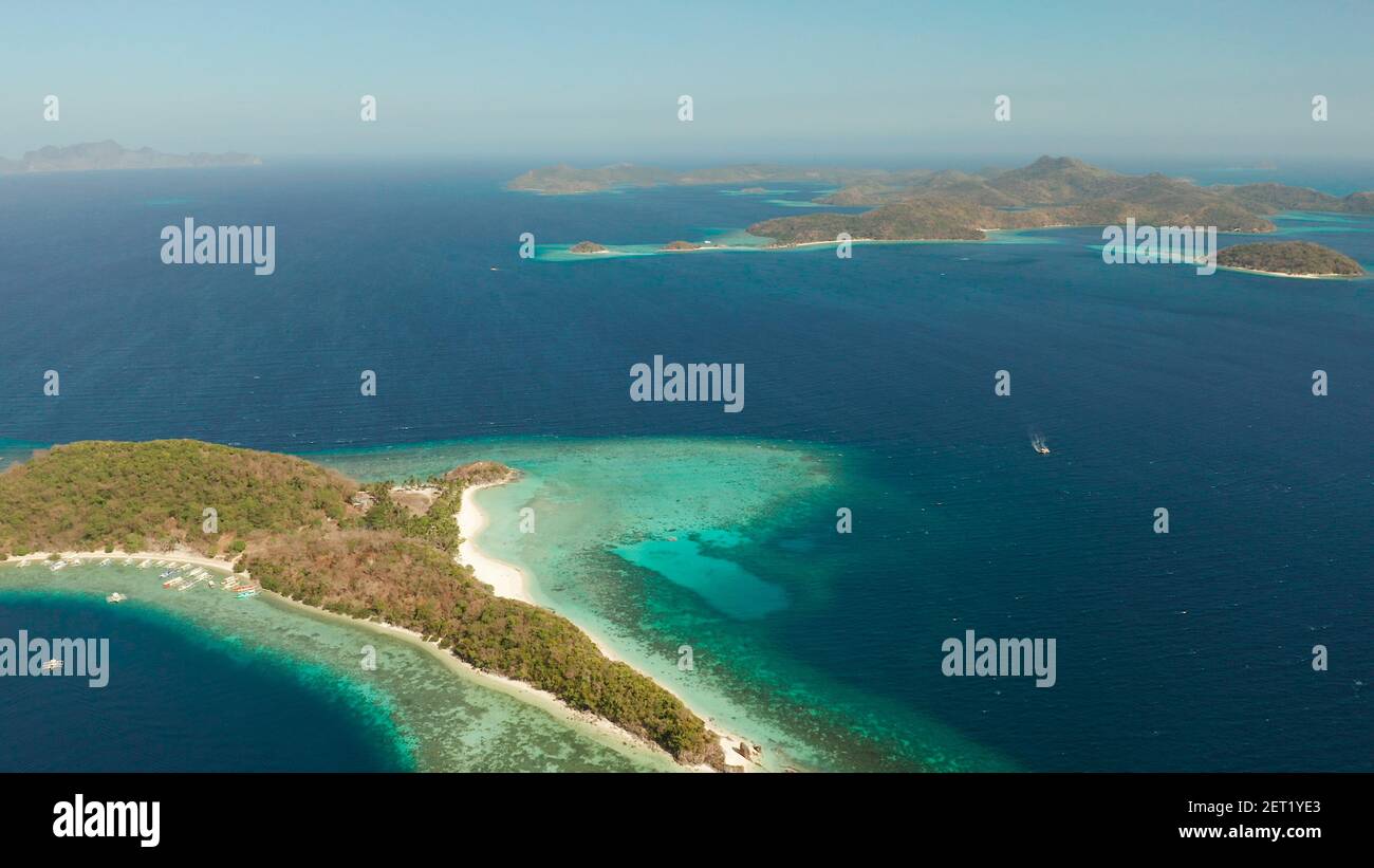aerial view tropical islands and the blue sea. Palawan, Philippines ...