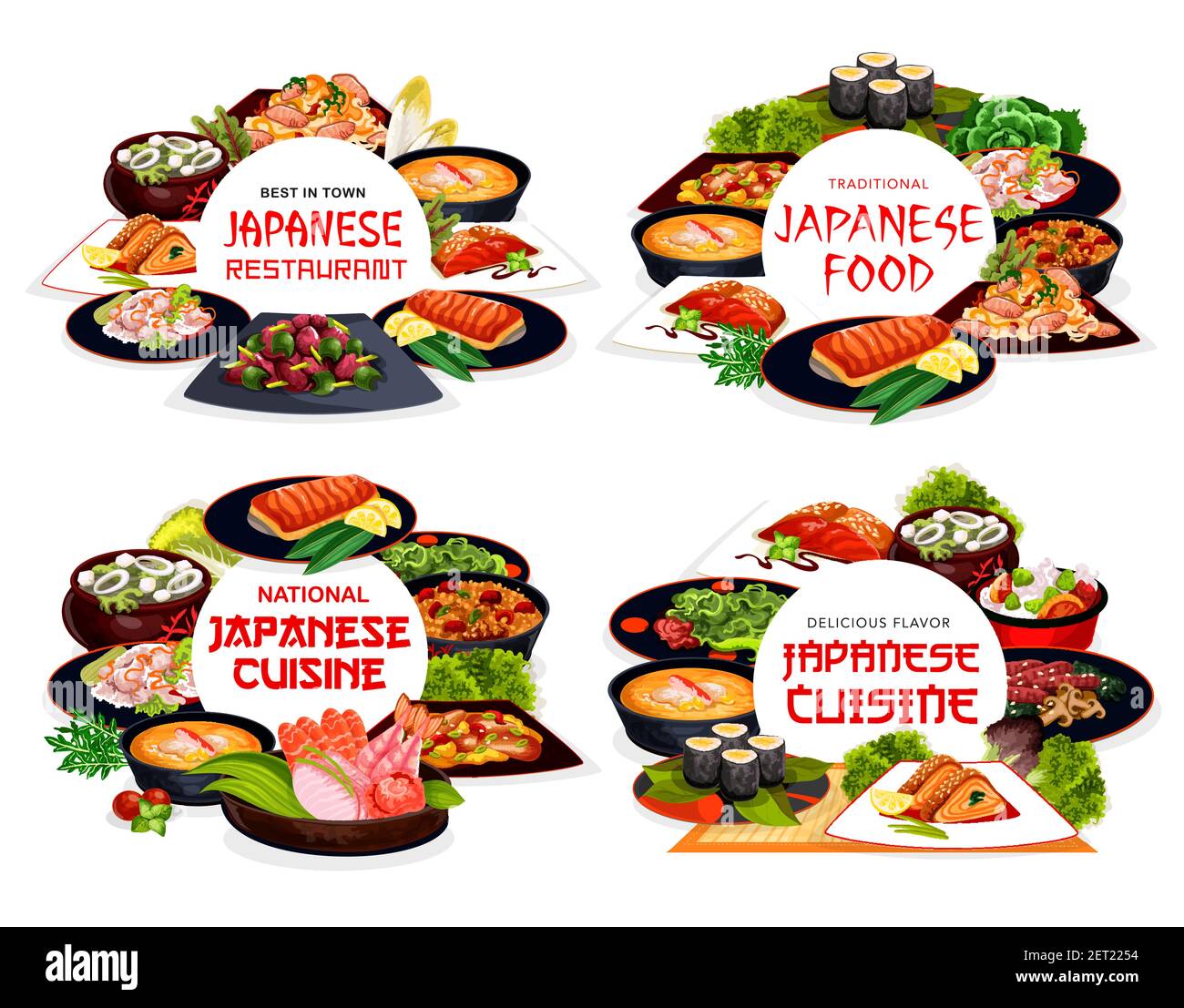 Japanese Cuisine Food Japan Dishes Restaurant Menu Vector Seafood