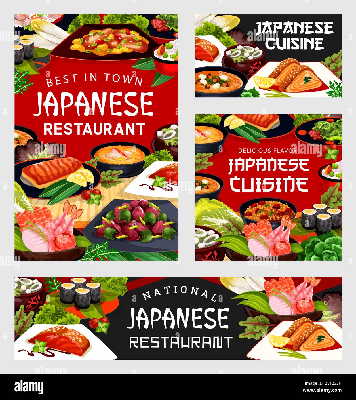Japanese Cuisine Food Menu Japan Meals And Dishes Vector Seafood