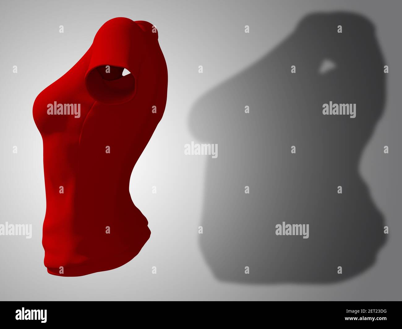 Conceptual fat overweight obese shadow female blouse outfit vs slim fit ...