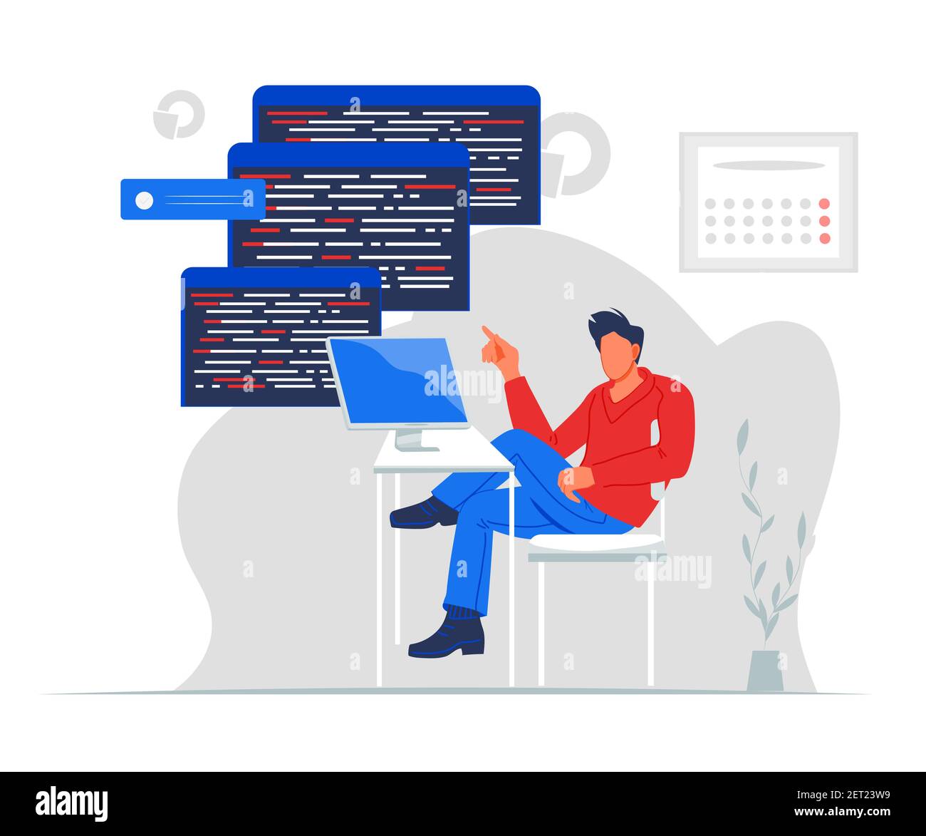 Professional Programmer Writing Code For Testing Computer Software Flat Vector Illustration 5565