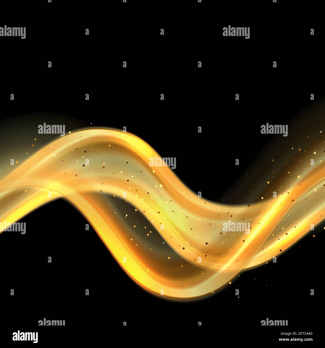 Abstract golden wave design element with gold glitters effect on black ...