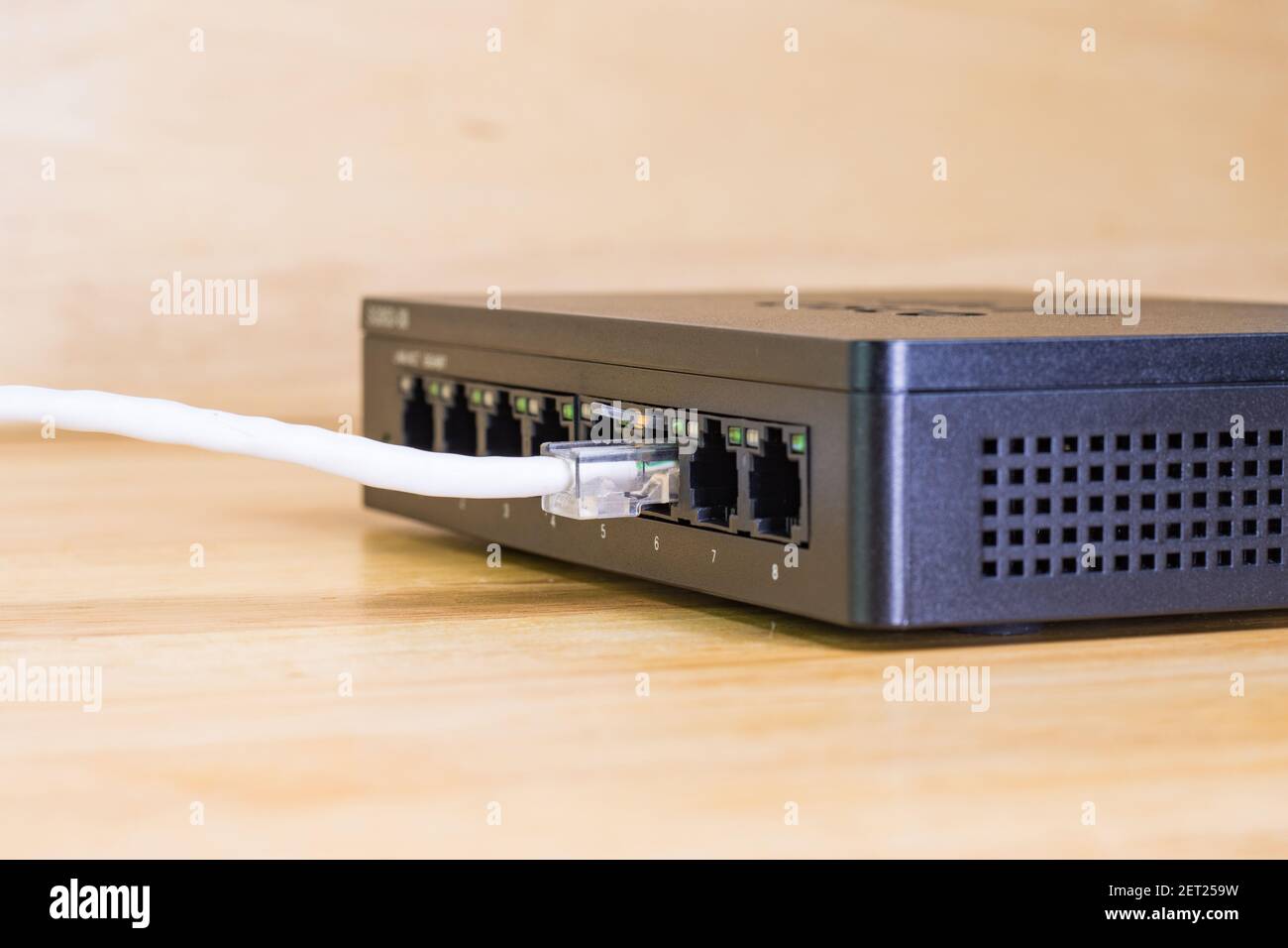 white cables to connect Lan port concept Communication connection ...