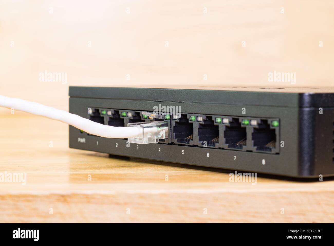 white cables to connect Lan port concept Communication connection ...